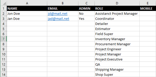 Import Templates – Manufacton Support