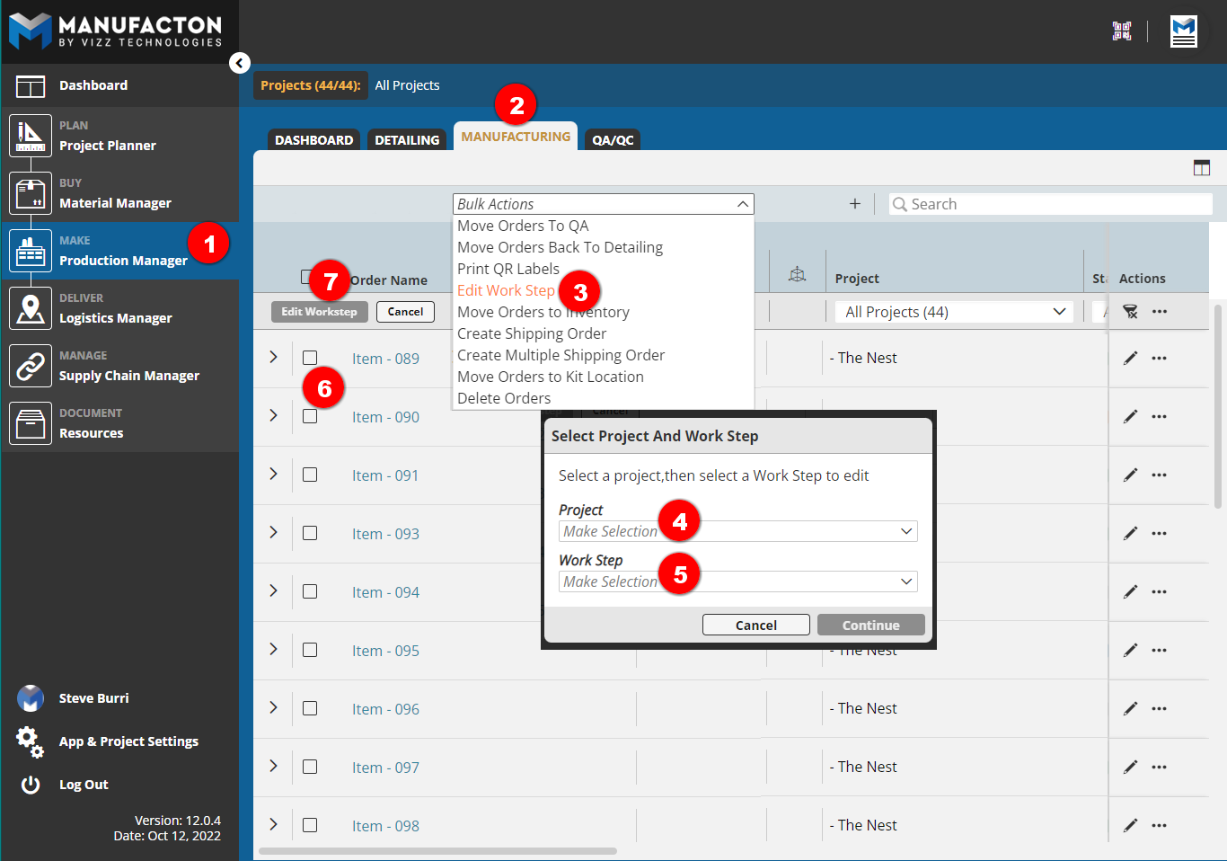 Bulk Edit Work Steps Across Multiple Production Orders – Manufacton Support